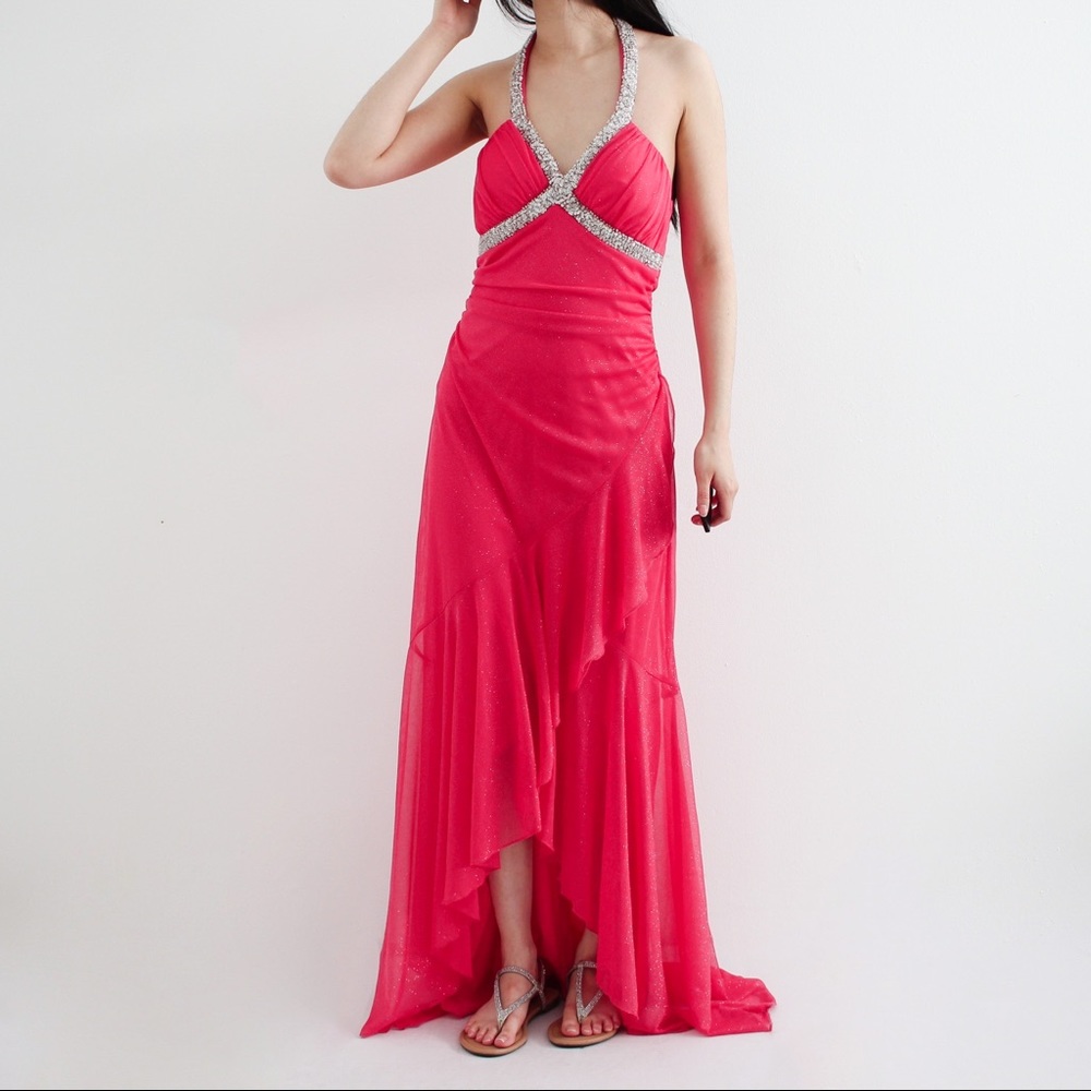 Y2k Hot Pink Glitter Formal Prom Dress Gown - Gem